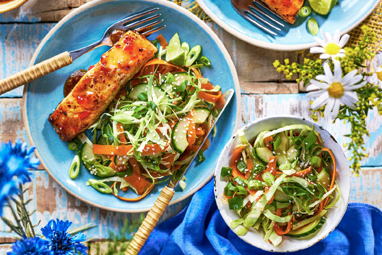 Sweet and sticky ginger salmon and spring slaw - Southern Co-op